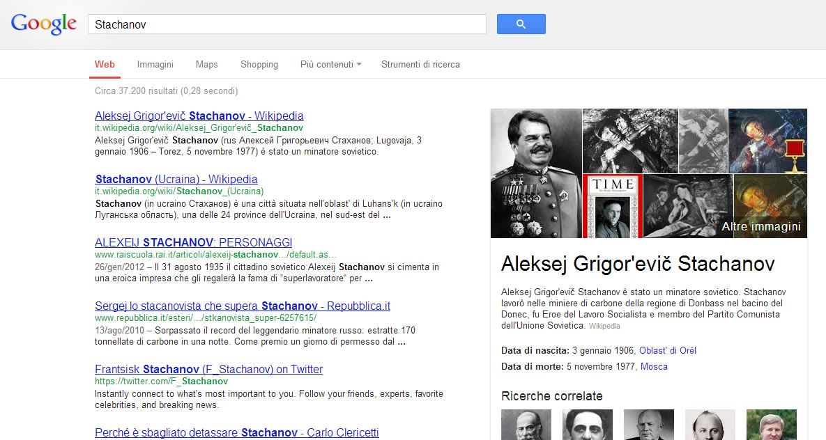 Google Knowledge Graph epic fail: il caso Stachanov